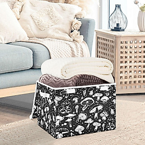 YETTASBIN Mushrooms Storage Basket with Lid and Handles, Large Collapsible Fabric Storage Bins Sturdy Storage Organizer for Shelves, Closet, Bedroom, School, Office, Home Decor