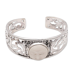 NOVICA Handmade .925 Sterling Silver Bone Cuff Bracelet from Bali Indonesia [6.25 in L (end to End) x 0.8 in W] 'Ocean Soul'