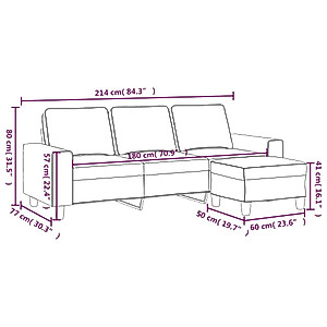 YAFF 3-Seater Sofa with Footstool Light Gray 70.9" Microfiber Fabric