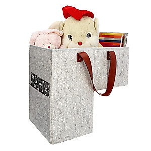 SAM AND MABEL Stair Baskets for Carpeted and Wooden Stairs - 16” L x 9.5” W x 16” H Foldable Staircase Basket with Handles, Stair Step Storage Organizer for Home Office Decor (Grayish Beige)