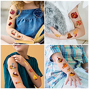 Temporary Tattoos for Kids, Thanksgiving Day Tattoos 133PCS Waterproof Body Stickers, Cute Cartoon Arm Face Fake Tattoo, Holiday Party Favor Supplies Decorations Kits for Women Adults