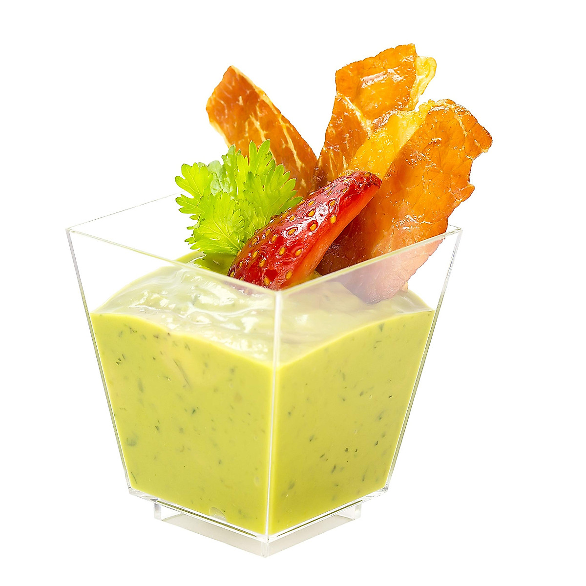 Oasis Creations Square Mini Dessert Cup - 3.5 ounce - 50 Count - Lids & Spoons Included - Clear Plastic - Appetizer Cup - Parfait Cup - Dessert Cup -Disposable or Reusable (50 Pack)