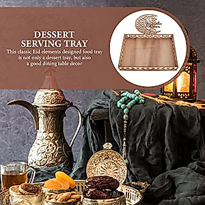 Ramadan Mubarak Wooden Serving Tray: Eid Mubarak Moon Castle Tableware Tray Muslim Islam Party Serving Platter for Dessert Snacks Fruit Food
