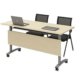 Foldable computer Table, Flip Top Mobile Training Table with Management,storage layer and Lockable wheels for Conference Rooms,Training,Media Centers,Classrooms ( Color : Wood(+2 chair) , Size : 120*4