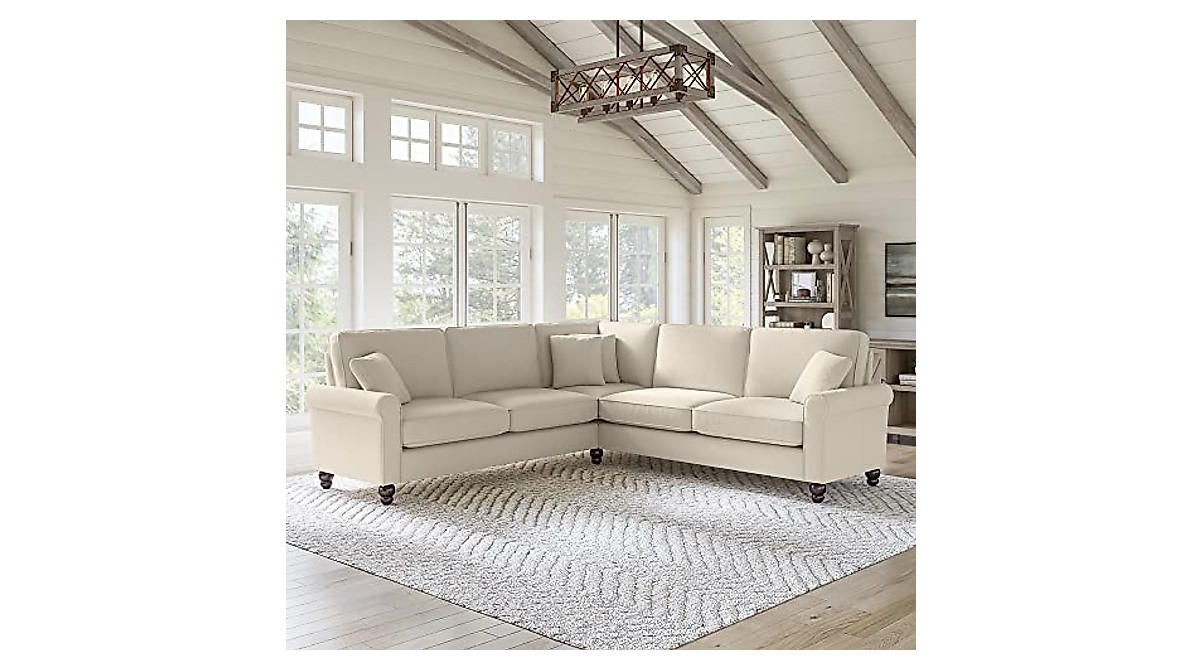 Bush Furniture Hudson L Shaped Sectional Couch - Cream Herringbone