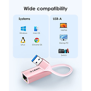 LENTION USB 3.0 Type A to Gigabit Ethernet Adapter, 1000M RJ45 Wired LAN Network Converter Compatible with Nintendo Switch, MacBook Pro/Air, Surface, Chromebook, Most Windows Laptops (HU604,Rose Gold)