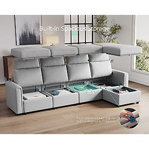LINSY HOME Modular Sectional Sofa, Upgraded High Back Sectional Couch with 4 Headrests, L Shaped Sofa Bed with Storage, Sofa Covers Removable, 5 Seat Couch with Ottoman for Living Room, Grey