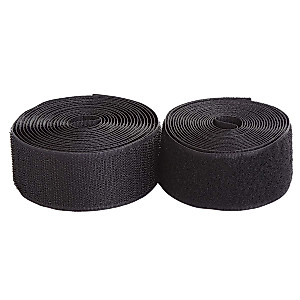 Sew on Hook and Loop Style 2 Inch Non-Adhesive Back Nylon Strips Fabric Fastener Non-Adhesive Interlocking Tape Black,5 Yard