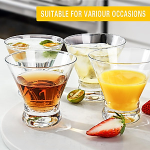 WOTOR Stemless Martini Glasses Set of 4, 8oz Cocktail Glass Set, Fancy Modern Martini Cups for Bar, Short and Small Margarita glasses