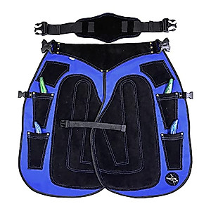 Rekhi International Rekhi 27'' Farrier Apron Chaps,1000 Denier Cordura and Suede Leather Farrier Apron, Farrier Chaps with 4 knife pockets and Nail Magnet in Blue 70Cm, Farrier Apron Chaps for Men