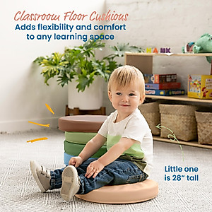 ECR4Kids SoftZone Floor Cushions with Handles, 2" Deluxe Foam, Round, Earthtone, (6-Pack)