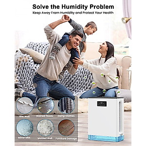 BIZEWO Dehumidifier for Home, Queit Dehumidifiers for Basement, Bathroom, Bedroom with 101 oz Water Tank, Large Room Dehumidifier with 2 Working Mode, Auto Shut Off, 7 Colors LED Light