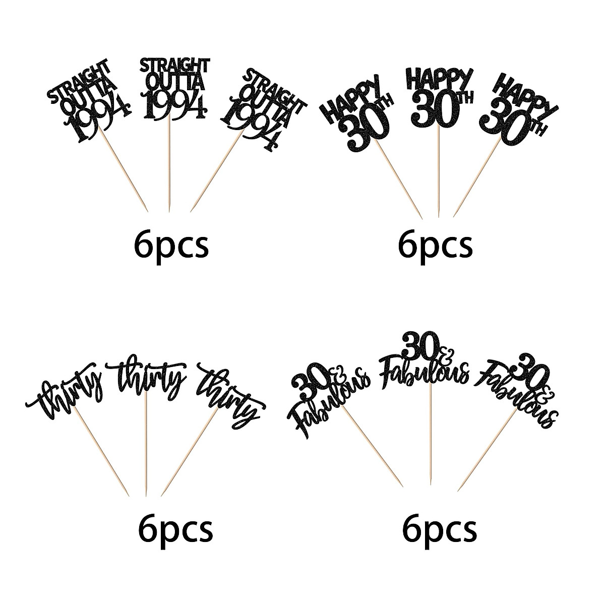24 Pack 30th Birthday Cupcake Toppers Thirty Awesome Since 1994 Straight Outta 1994 Cupcake Picks 30 Fabulous Cake Decorations for 30th Birthday Anniversary Party Black