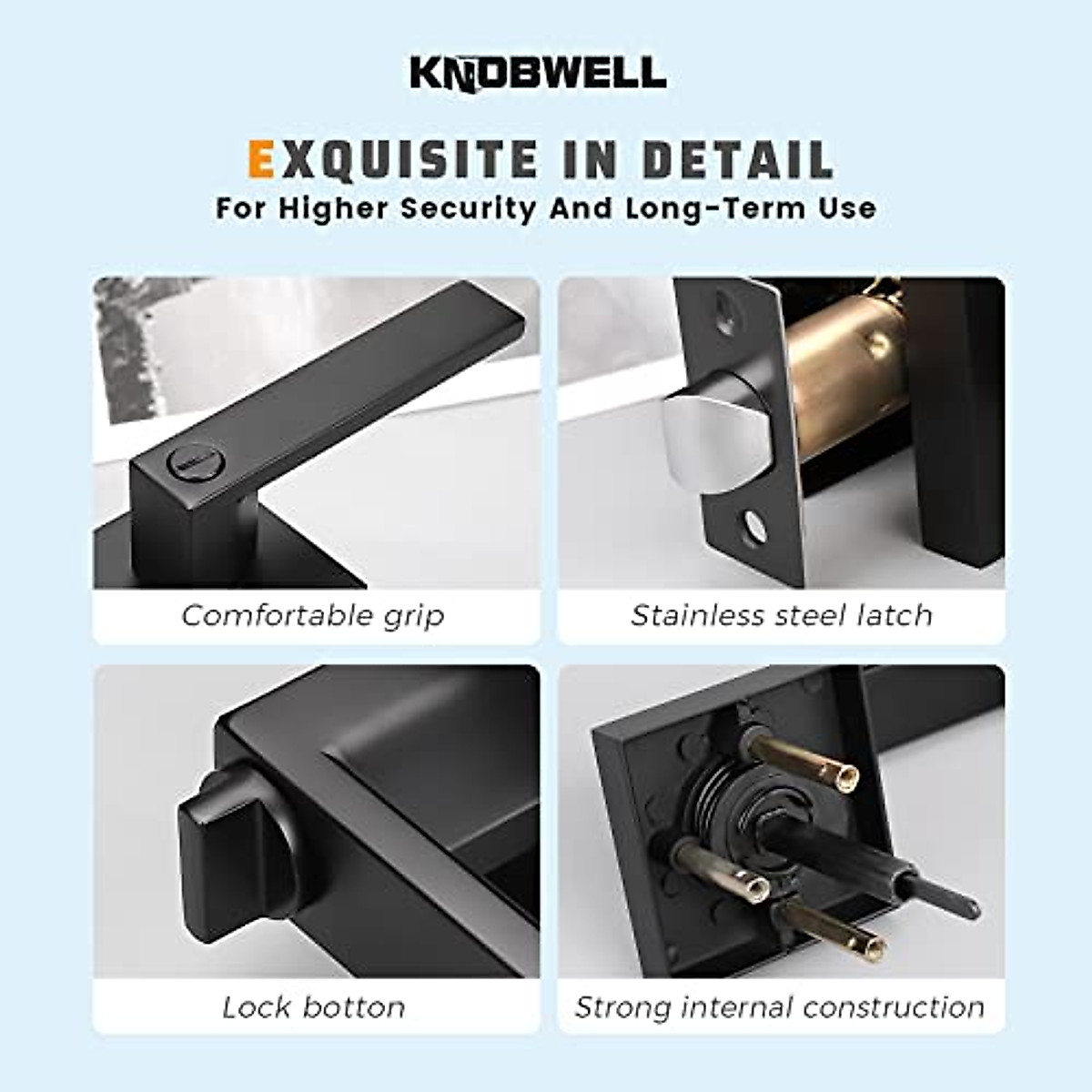 KNOBWELL 6 Pack Door Handles Black, Privacy Door Lever Bed and Bath Leverset Lockset, Left or Right Handing, Matte Black Finish 2.07 lb One Lever