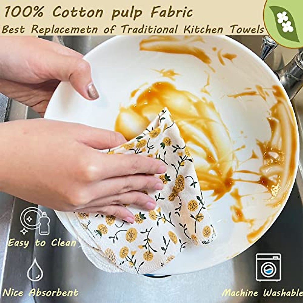 SUJUDE Reusable Paper Towels Swedish Dish Washable - 24 Pack Cotton Pulp Reusable Napkins Alternative Eco Friendly Thick and Strong Cloth Paper Towels Roll for Kitchen Paperless Dishcloths Replacement