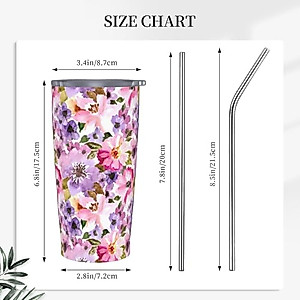 20oz Tumbler Watercolor Flower Pattern Double Wall Vacuum Insulated Coffee Mug with Lid and Metal Straw Brush Reusable Stainless Steel Water Bottle Travel Cup Gifts for Car Ice Drinks Hot Beverage