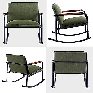 DUOMAY Modern Accent Rocking Chair Set of 2, Mid Century Upholstered Glider Rocker Armchair with Metal Base Linen Fabric Nursery Glider Chair with Wooden Grips for Living Room Bedroom, Green