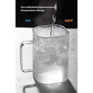 CHRYSLIN Glass Coffee Mugs,20oz Large Coffee Cups with Handle,Square Clear Mugs Set of 2,Heat Resistant Glass Cup for Hot/Cold Coffee Tea Beverage