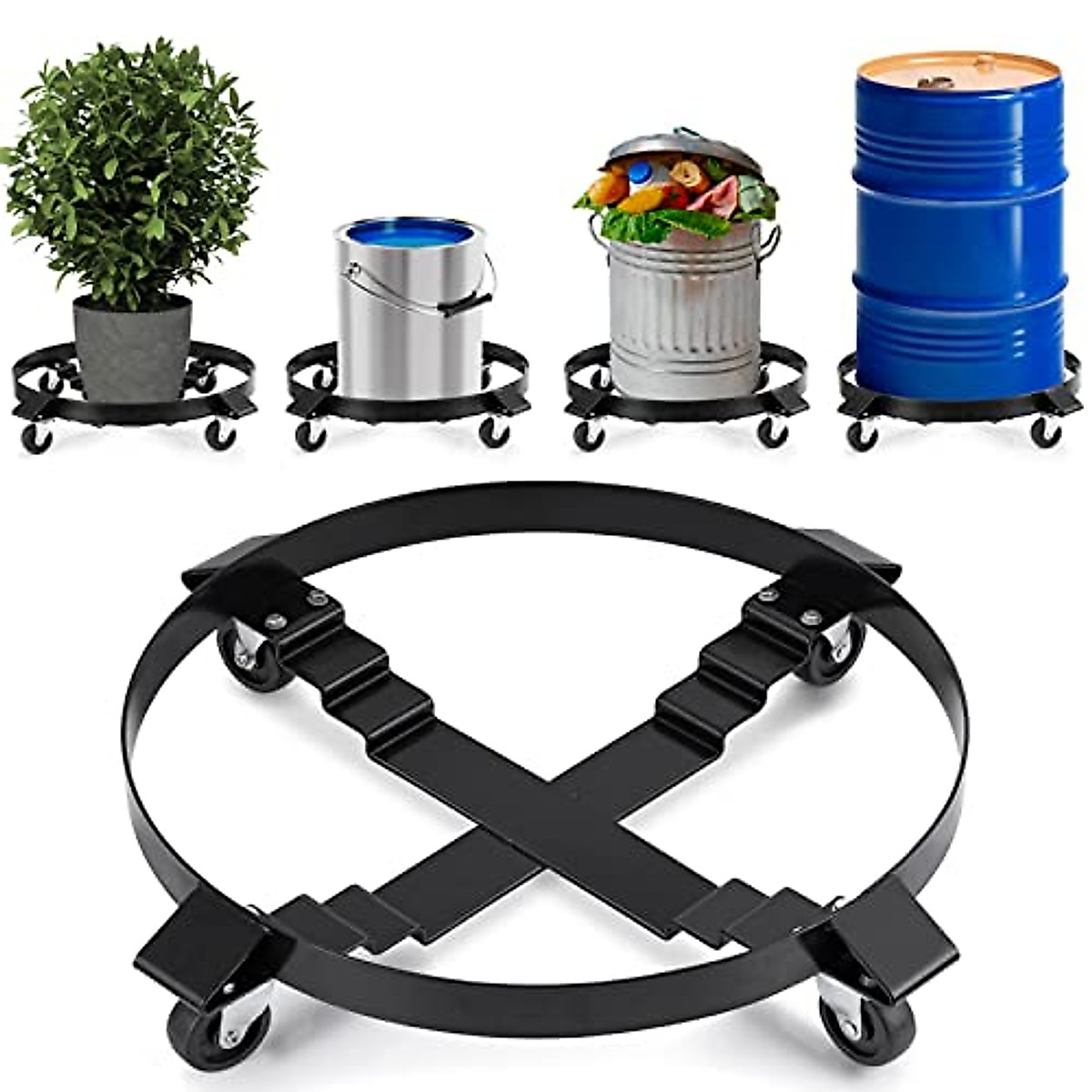 55 Gallon and 30 Gallon Drum Dolly Heavy Duty 24 Inch Plant Caddy with Wheels Swivel Casters Wheel Steel Frame Multi Purpose Dolly Cart Non Tipping Hand Truck Capacity 1000 Pound Barrel Dolly Black