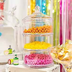 DecorFest 3-Tier Stackable Plastic Candy Jar with Lid Premium Acrylic Plastic BPA-Free, Decorative Canister Organizer Apothecary – 6” Diameter x 12”H - Clear