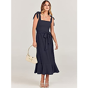 ANRABESS Women's Elegant Bridesmaid Dresses Square Neck Ruffle Split Midi Formal Dress for Wedding Guest Cocktail Party 2023 Gradution Prom Evening Night Dresses 893zanglan-L Navy Blue