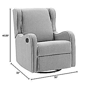 Angel Line Rebecca Upholstered Swivel Gliding Recliner, Gray Linen with White Piping