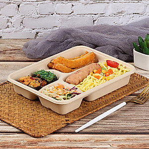 JAYEEY 23 OZ 4 Compartments disposable plates with Lids food container sets kids lunch box bento box Eco-friendly Plant Fibers Microwave & Freezer Safe 50 PACK