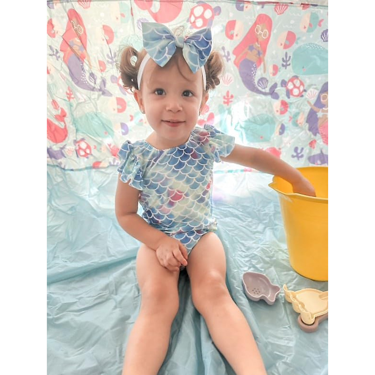 Toddler Girl Baby Ruffles Mermaid Fish Scale Swimsuit One Piece Swimwear Bathing Sunsuit (One Piece, 18-24months)