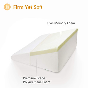 OasisSpace Bed Wedge Pillow, 12" Elevated Pillow for Bed Triangle Wedge Pillow 1.5 Inch Memory Foam Top with Removable Washable Cover (25"x24"x12") for Acid Reflux, Snoring, Reading, Back Pain