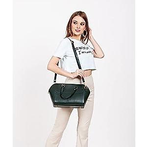 La Reina Women's Genuine Leather Satchel Handbag Shoulder Tote Top Handles Crossbody (Dark Green)