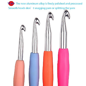 Ergonomic Crochet Hook set 14 Sizes 2mm(B)-10mm(N) with Case for Arthritic Hands,Crochet Kit for Beginners Extra Long Crochet Needles.