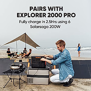 Jackery SolarSaga 200W Portable Solar Panel Bundled with Explorer 2000 PRO as Solar Generator, Off-Grid Power for Outdoor Adventures, Emergency (Renewed)