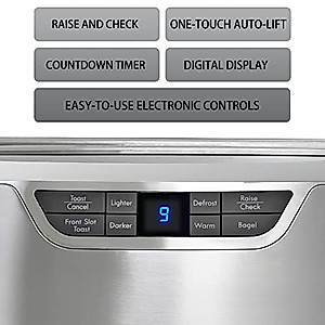 Kenmore Elite 4-Slice Long Slot Toaster Silver, One-Touch Auto-Lift, Stainless Steel, Adjustable Browning, Defrost, Digital Countdown Timer, Retractable Cord, Toast, Bagels, Waffles, English Muffins