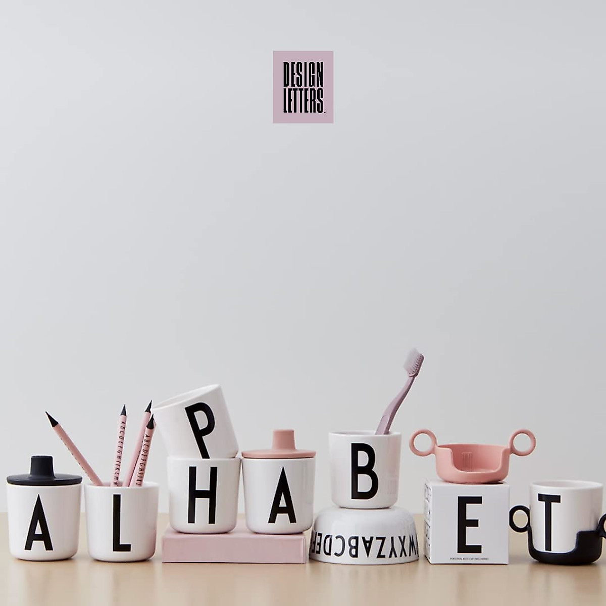 Design Letters Melamine Sippy cups for Baby 7 Oz A-Z | Kids Cups Designed in Denmark Reusable Cup for Baby 6+ Month|Learning Cup BPA/BPS Free | Children Drinking Cup Dishwasher Safe, Toddler Cup White