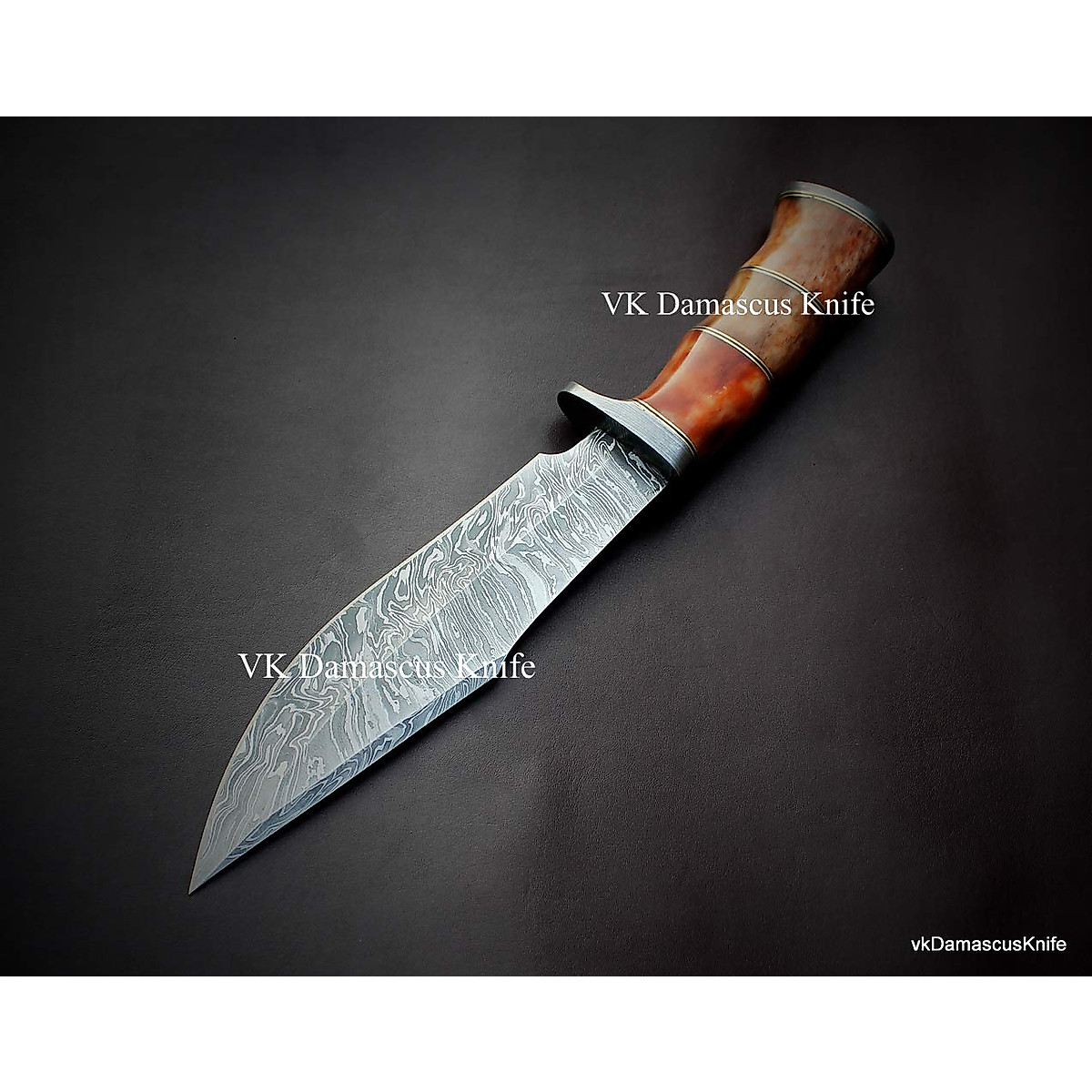 JNR Traders Fixed Blade Knife, Full Tang Damascus Knife for Hunting Camping Survival, Bowie Knife with Leather Sheath 0077