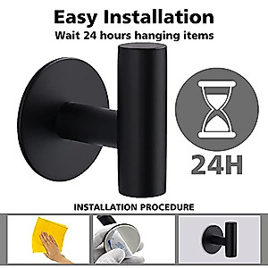 Adhesive Towel Hooks, Heavy Duty Wall Hooks Stainless Steel Waterproof Shower Towel Hooks, Coat Hooks for Hanging Clothes, Door Hooks Adhesive Hooks for Bathroom- 4 Pack, Black