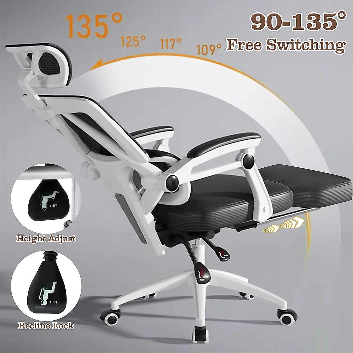 XUEGW Ergonomic Office Chair High Back Mesh Desk Chair with Lumbar Support and Adjustable Headrest Computer Gaming Chair Executive Swivel Chair for Home Office