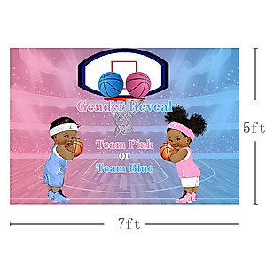 MEHOFOND Team Pink or Team Blue Gender Reveal Party Photo Background Props Baskeball Baby Shower Boy or Girl Blue or Pink Decoration Basketball Court Backdrops Banner for Dessert Table 7x5ft