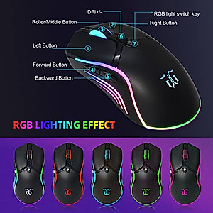 Snpurdiri Wireless Gaming Keyboard and Mouse Combo, True RGB Rechargeable Full Size Anti-ghosting Keyboard with Tablet/Phone Bracket, RGB Mouse,Long Battery Life for Gaming, Office