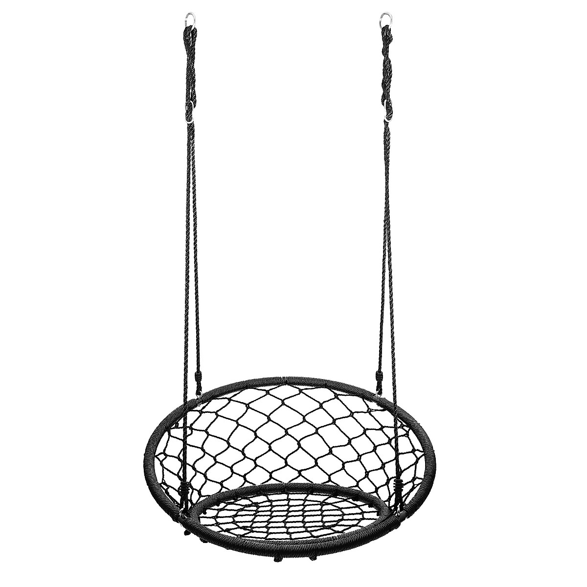 JumpOff Jo - Premium Round Web Swing Chair - 35" Diameter Indoor & Outdoor Saucer Swing for Kids & Adults, Heavy-Duty 300 lbs Capacity Hammock Chair Swing Easy Installation - Black