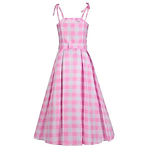 VZUIF 2023 Movie Cosplay Pink Dress Anime Girls Pink and White Gingham Dress Outfit