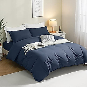 Yastouay Duvet Cover Set Twin Size Soft and Comforter Duvet Cover 100% Washed Microfiber Duvet Covers with Zipper Closure and Corner Ties Bedding Cover Set (68x90 inches, Navy Blue)