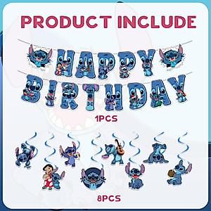 Cartoon Birthday Decorations Happy Birthday Banner Hanging Swirls for Birthday Party Supplies