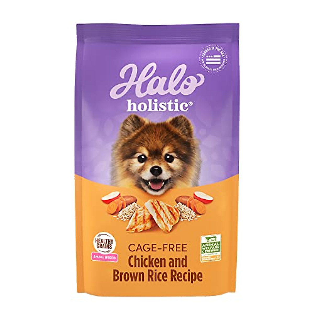 Halo Holistic Dog Food, Complete Digestive Health Cage-Free Chicken and Brown Rice Recipe, Dry Dog Food Bag, Small Breed Formula, 10-lb Bag