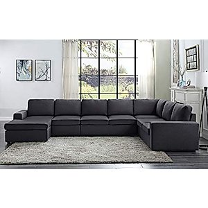 Lilola Home Tifton Modular Sectional Sofa with Reversible Chaise in Dark Gray Linen