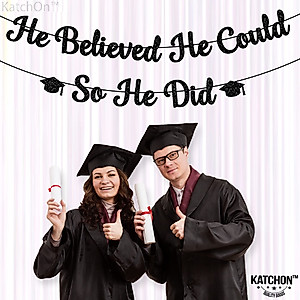 Glitter, He Believed He Could So He Did Banner - 10 Feet, No DIY | Graduation Banner Black Graduation Party Decorations 2023 | Class of 2023 Graduation Decorations for Him | Congratulations Decoration