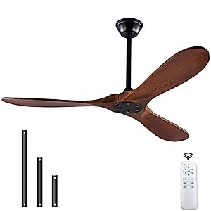XBIBI 52/inch Ceiling Fans with Light, Wood Remote Control, 3 Blades and Down Rod, 6 Speed Reversible DC Motor, Indoor Outdoor Fan for Patio Living Room Bedroom Office 52DY-1620BK