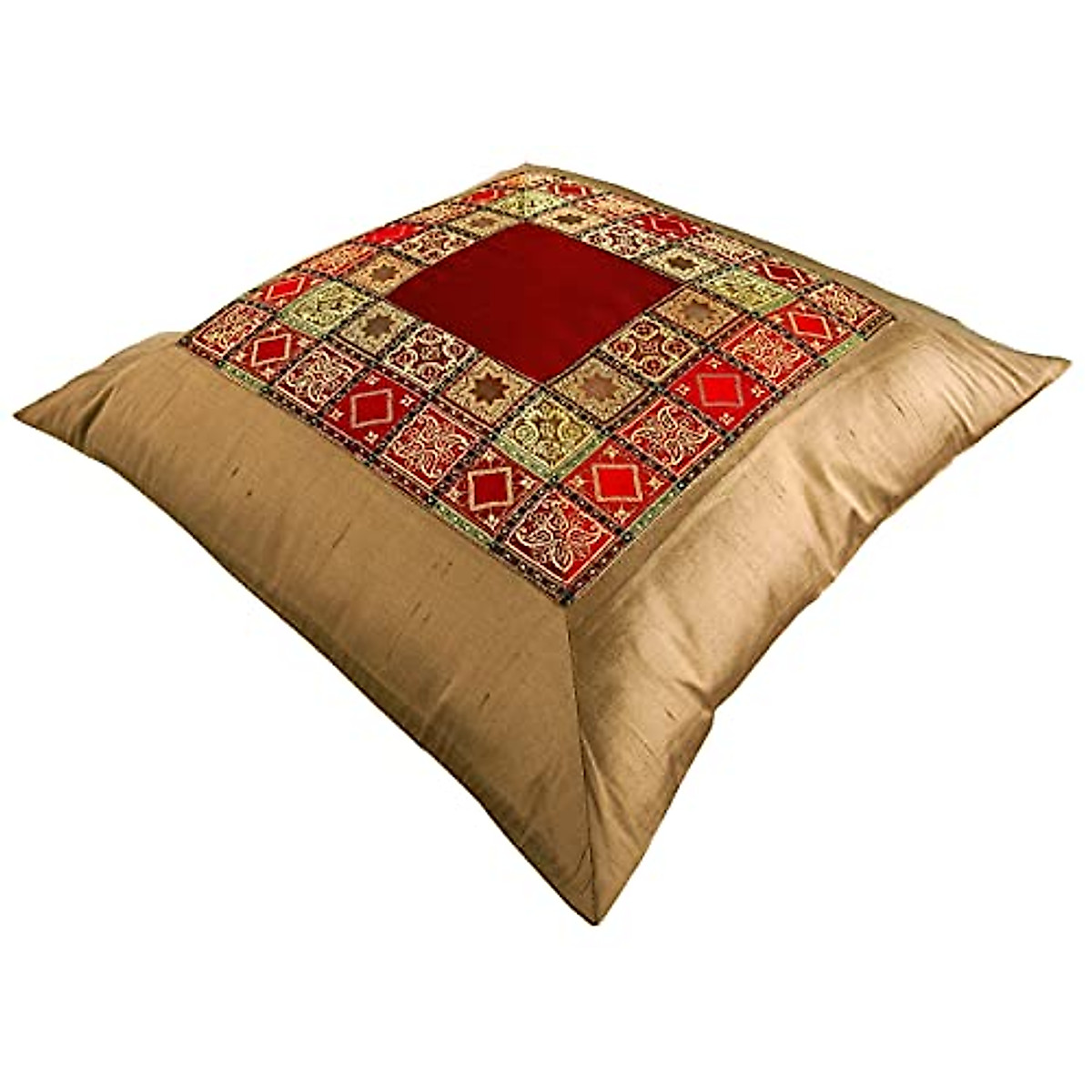 Craftbot Decorative Throw Pillow Covers - Maroon & Gold Brocade Toss Pillows - 20x20 Inches - Set of 2 Indian Accent Pillows - No Insert