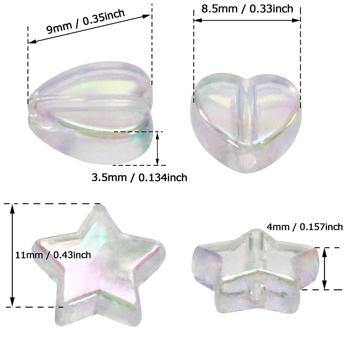 Tupalizy 100PCS Mini Acrylic Beads 9mm Heart Charms and 11mm Star Beads for Jewelry Making Bracelets Necklaces Earrings Key Chains Accessories DIY Crafts Valentine Christmas Birthday Gifts (White)