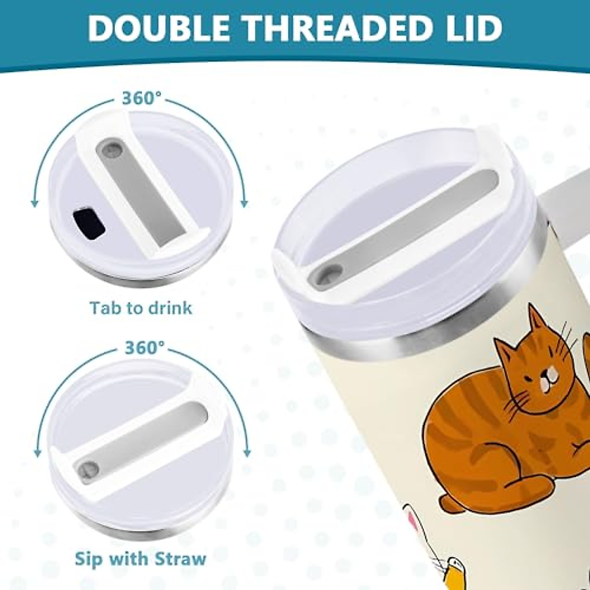 Nexawaveo Cats Doing Different Yoga Poses Beige Tumbler with Handle and Straw 30-40 oz Lid Cup Holder Compatible for Travel Insulated Stainless Steel Cup Food Grade PP Gifts for Him Her BPA-free